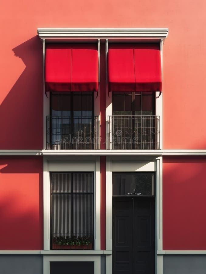Front Red Facade of Modern Building Front Door Stock Illustration ...