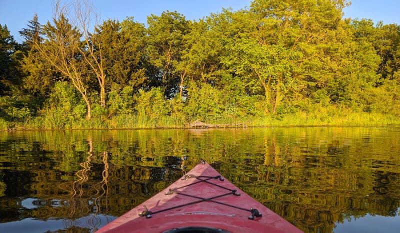 Front of a Red Kayak Boat in the Middle of the Clear River Stock Image ...