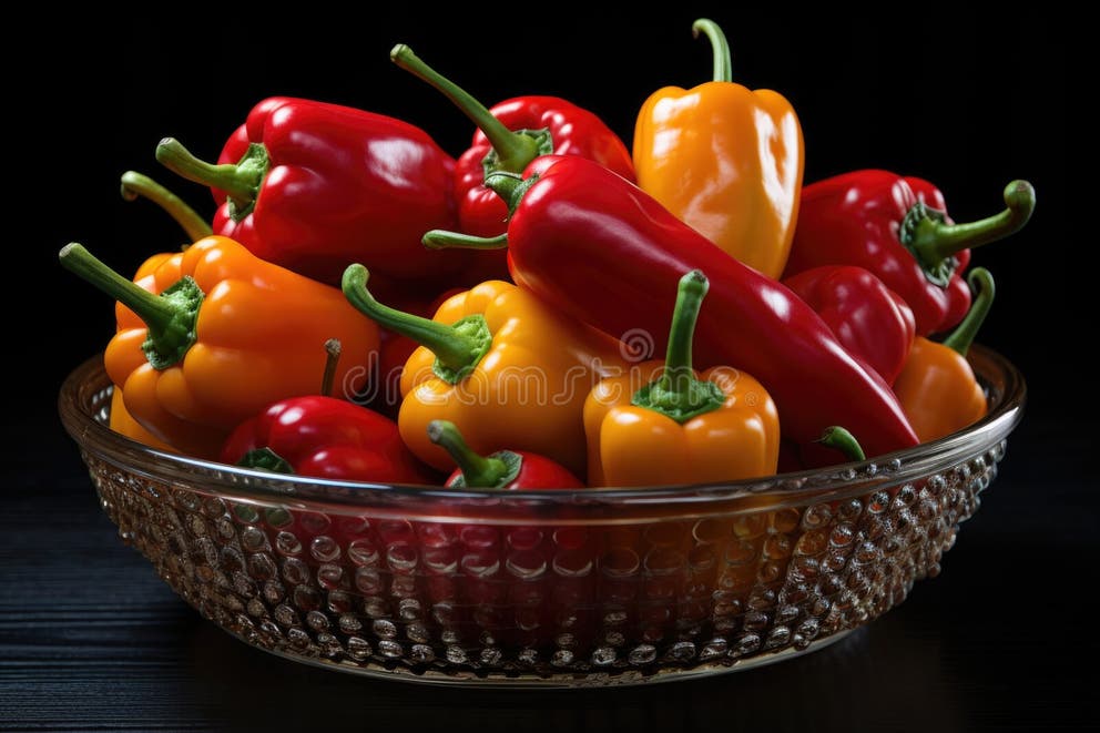 Front and Red Pepper Front View in a Dark Background Plastic Stock ...