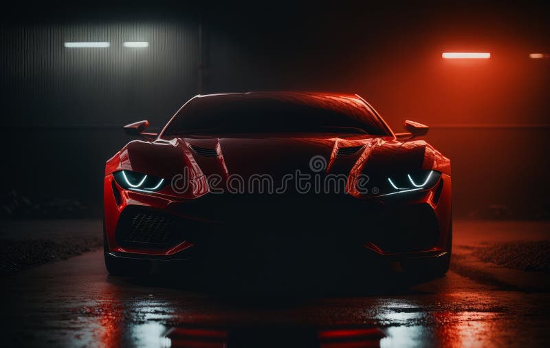 The Front of Red Sports Car in the Dark. Generative AI Stock ...