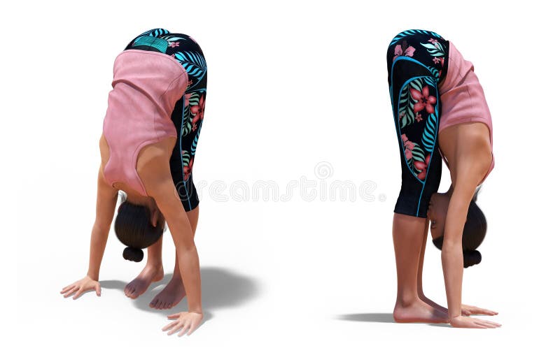 Front and Right Profile Poses of a Virtual Woman in Yoga Standing ...