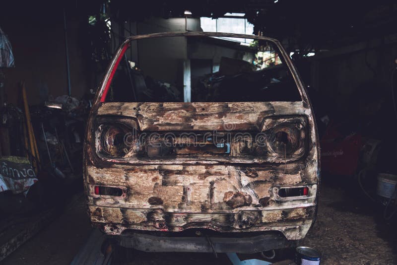 Front of an Rusty Car in Garage Stock Photo - Image of truck, bumper ...