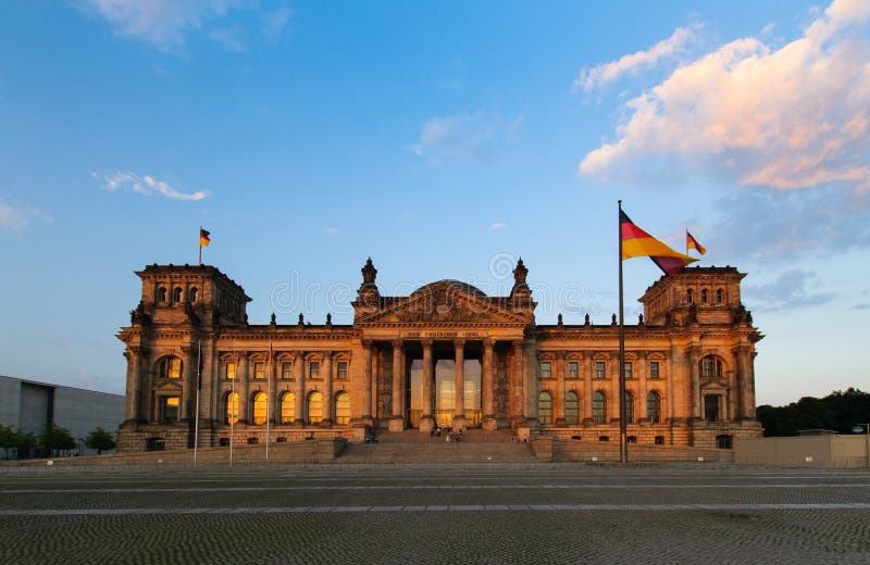 Front Scenic View on Reichstag in the Evening Stock Photo - Image of ...