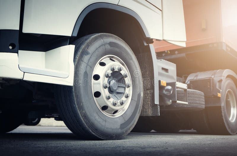 Front a Truck Wheels. Semi Truck Trailer Parking. Road Freight ...