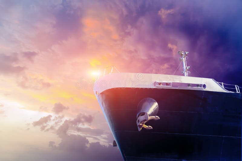 Front of Ship Closeup on Sunset Background. Stock Image - Image of ...