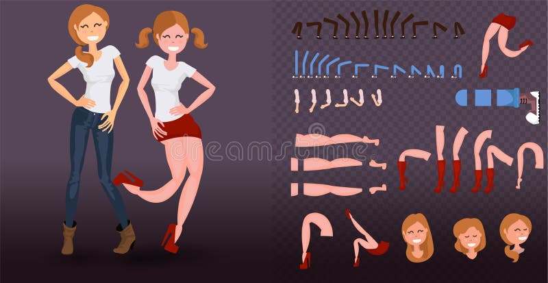 Front, Side, Back View Animated Female Characters. Animated Character ...