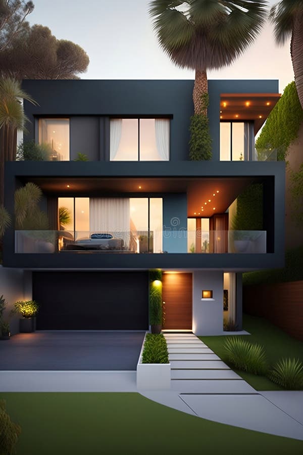 Front Side of a Modern House Design and Architecture. Generative Ai. Ai ...