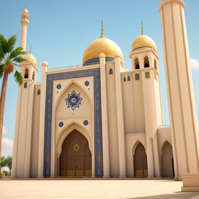 The Front Side of the Mosque Building, Vector Illustration, Stock ...