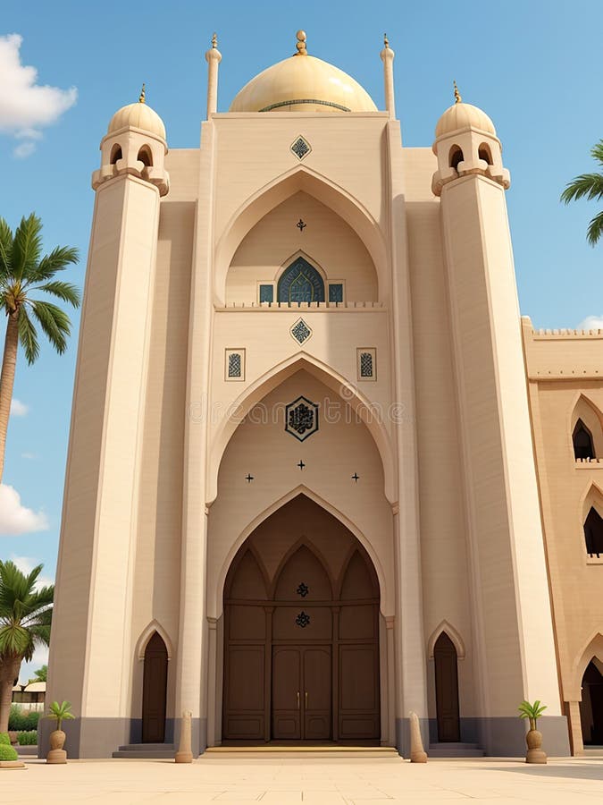 The Front Side of the Mosque Building, Vector Illustration, Stock ...