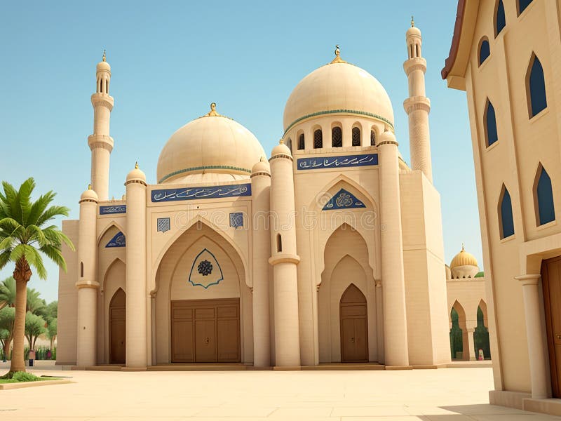 The Front Side of the Mosque Building, Vector Illustration Stock ...