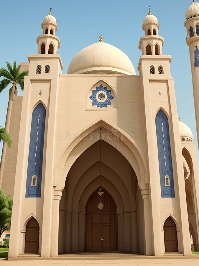 The Front Side of the Mosque Building, Vector Illustration Stock ...