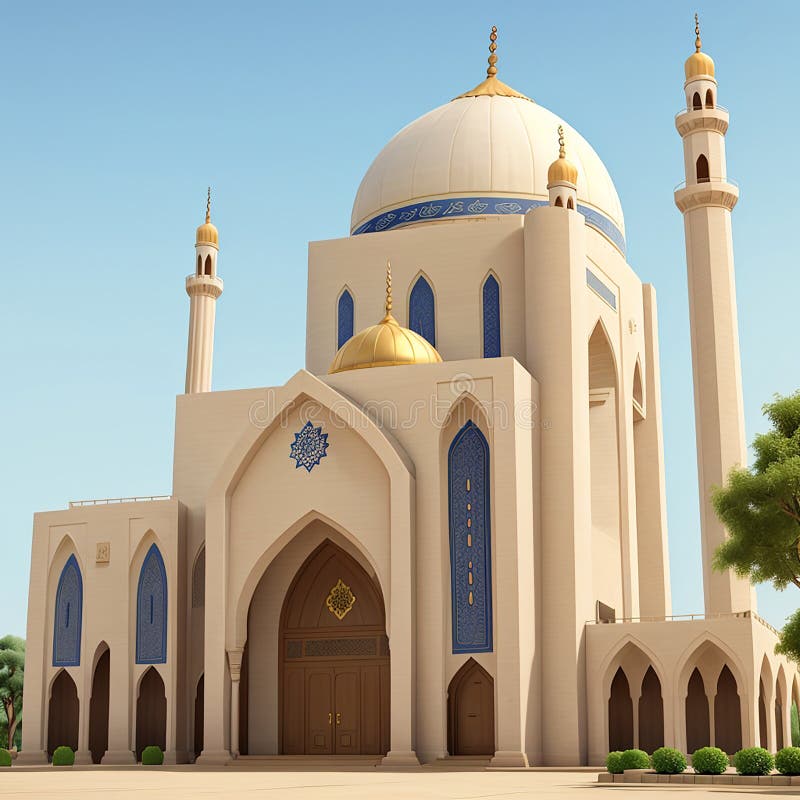 The Front Side of the Mosque Building, Vector Illustration Stock ...