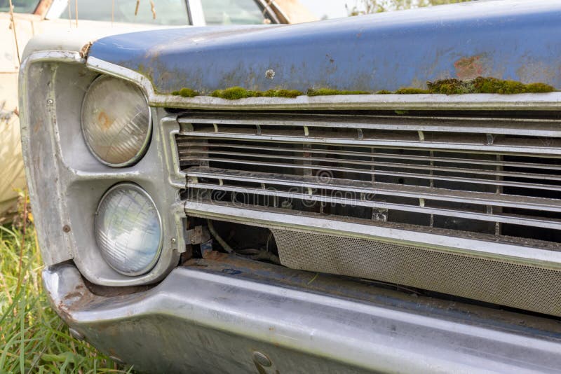 Front Side of an Old Rusty Car with Head Light, Auto Repair Concept ...