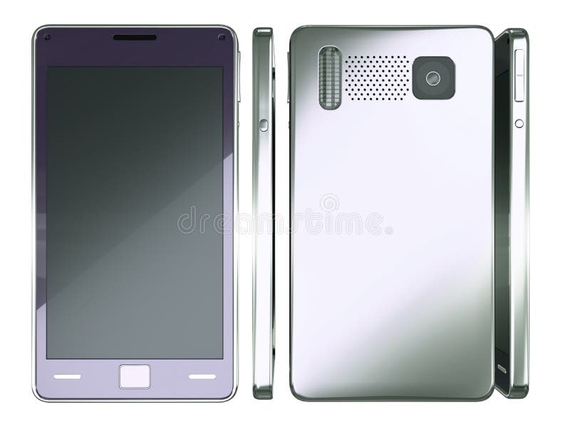 Front, Side and Rear Views of Smart Phone Isolated Stock Illustration ...