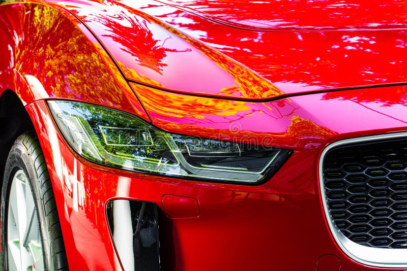 Front Side of Red Jaguar I-Pace Stock Photo - Image of design, logo ...