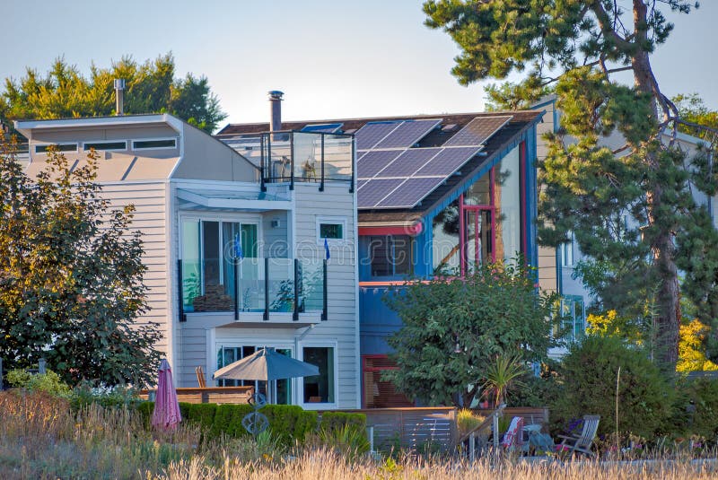 Front Side of Residential Houses on Ocean Shore in Vancouver Stock ...