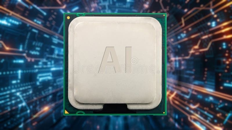 Front Side View of AI Chip in a Digital Landscape Showcasing Technology ...