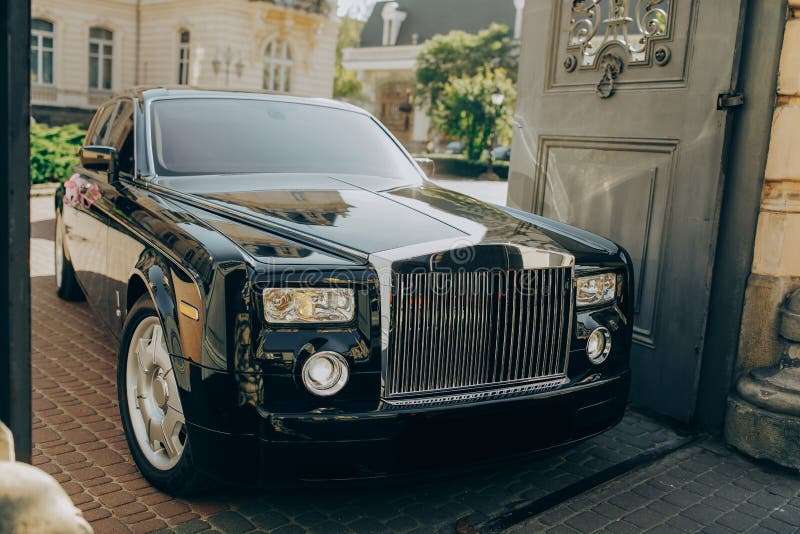 Front Side View of the Black Car Driving Fast Stock Photo - Image of ...