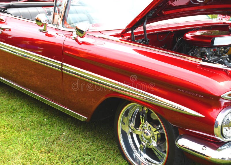 Front Side Oblique View of Red Custom Hot Rod Car Stock Photo - Image ...