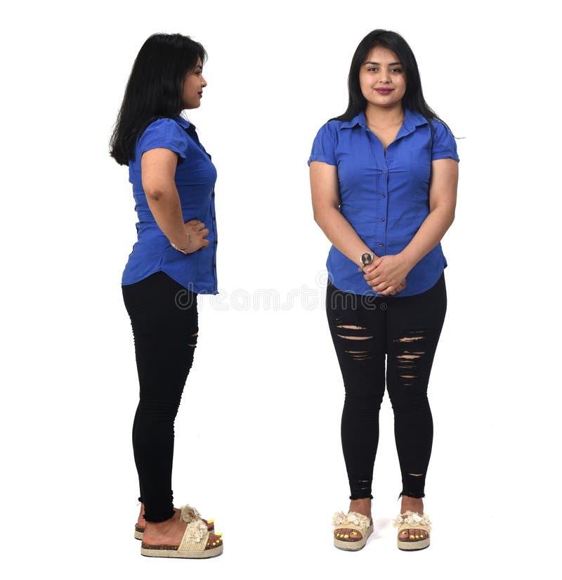 Front and Side View of Same Woman on White Background Stock Photo ...