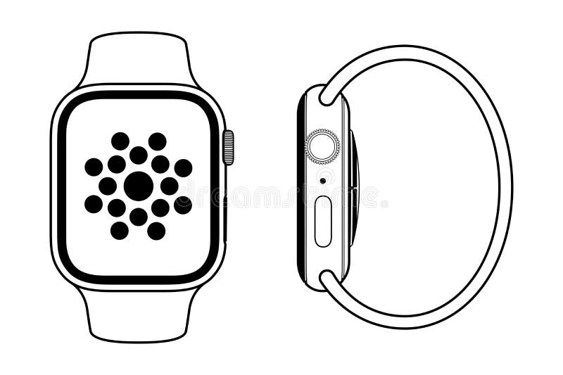Front and Side View Smart Watch Vector Illustration on White Background ...