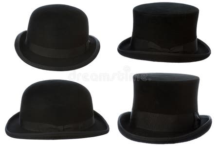 Front and Side View of Top and Bowler Hats Isolated Stock Image - Image ...