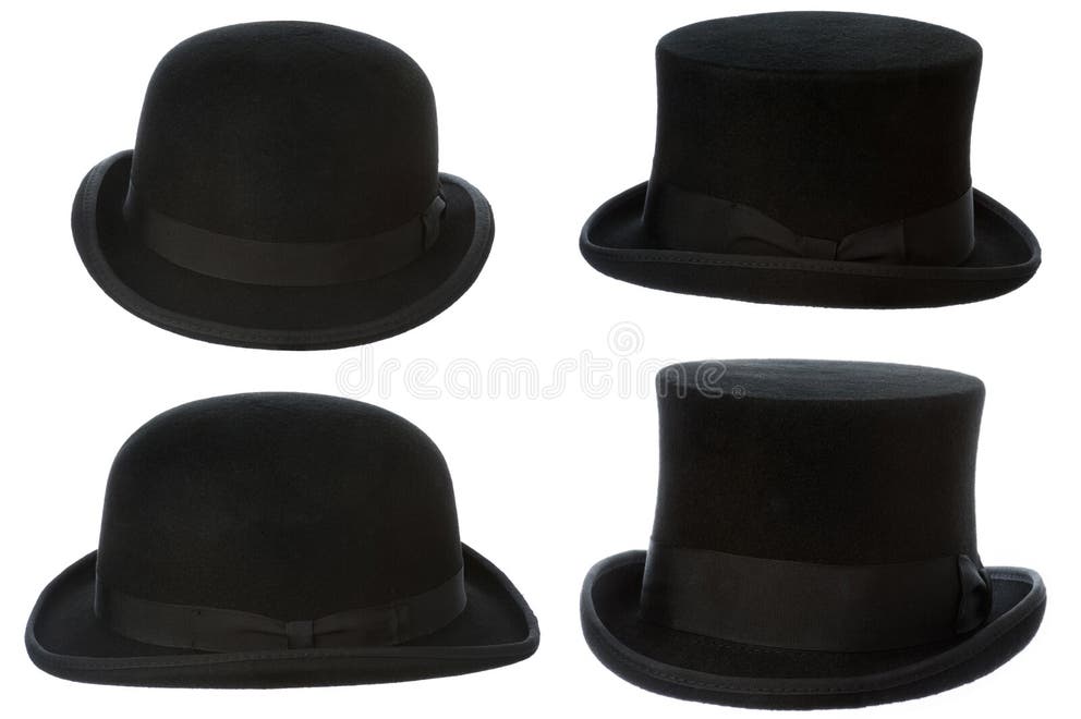 Front and Side View of Top and Bowler Hats Isolated Stock Image - Image ...
