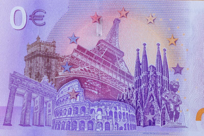 Front Side of Zero Euro Souvenir Banknote Stock Image - Image of ...