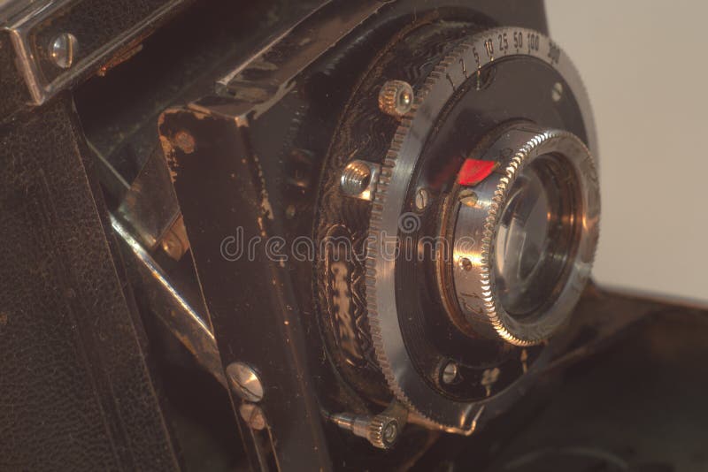 Front Stationary Lens of Vintage Folding Camera with Bellows Stock ...