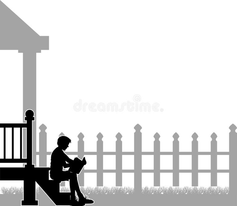 Front_stoop_BW stock vector. Illustration of youngster - 1164327