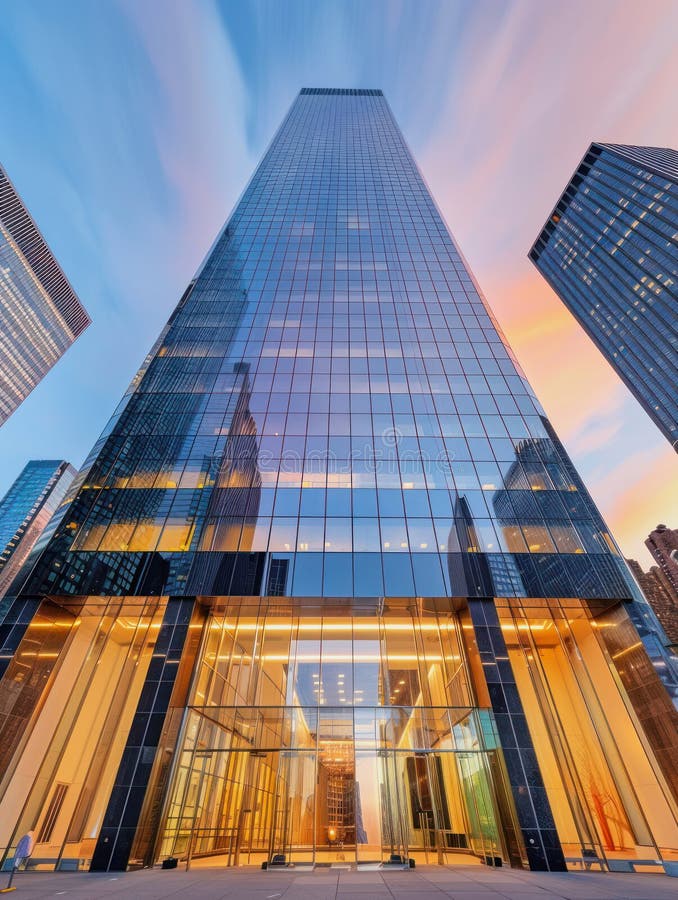 Illustration of a Tall Skyscraper with Glass Facade Stock Image - Image ...