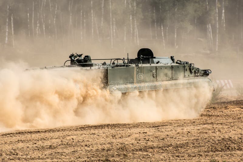 The Front of the Tank, Riding through the Dust. Stock Photo - Image of ...