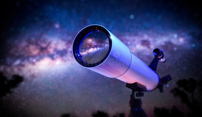 Front of Telescope Pointing at a Starry Sky at Dusk Stock Image - Image ...