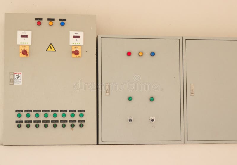 Front Three Box Panel Controls Power Meter, To Maintain. Stock Photo ...