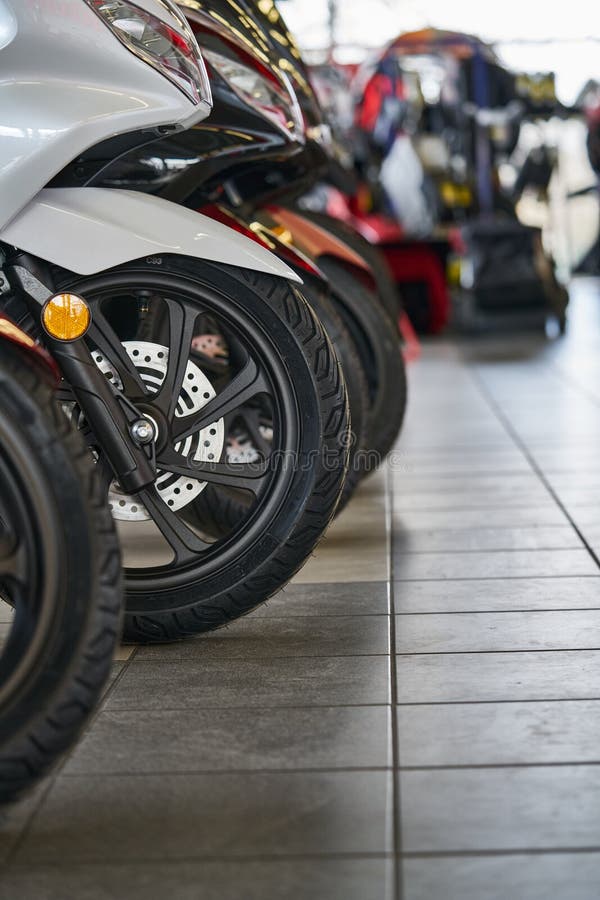 The Front Tire of a Parked Custom Motorcycle Stock Image - Image of ...