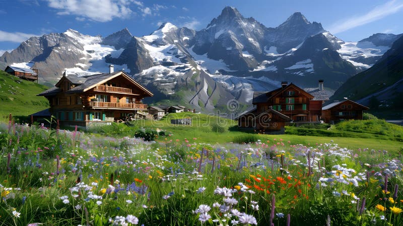 Alpine Wildflower Meadow with Swiss Chalet (Focus Stacking Depth ...