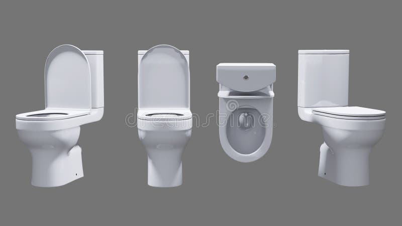 Front, Top and Side View of White Toilet Bowl with Clipping Path, 3d ...