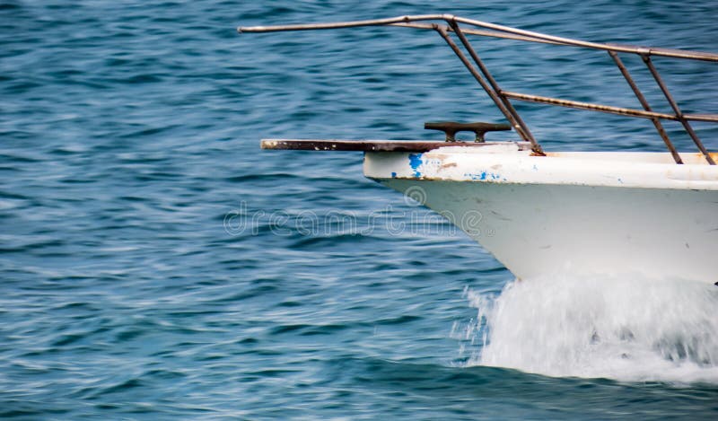 The Front of a Used Motor Boat Over the Water Stock Image - Image of ...