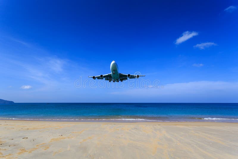 Front View of Airplane Landing Stock Image - Image of passenger, engine ...