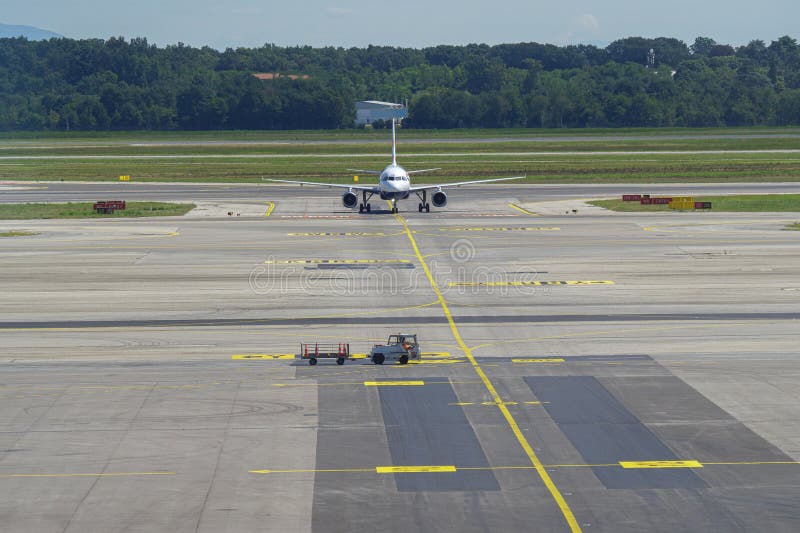 Front View of an Airplane in Motion on the Runway Stock Image - Image ...