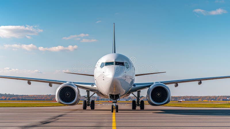 Front View of an Airplane on the Runway Stock Image - Image of plane ...