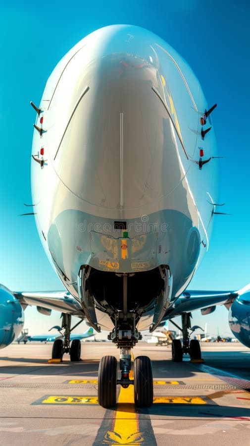 Front View of an Airplane on the Runway Stock Photo - Image of modern ...