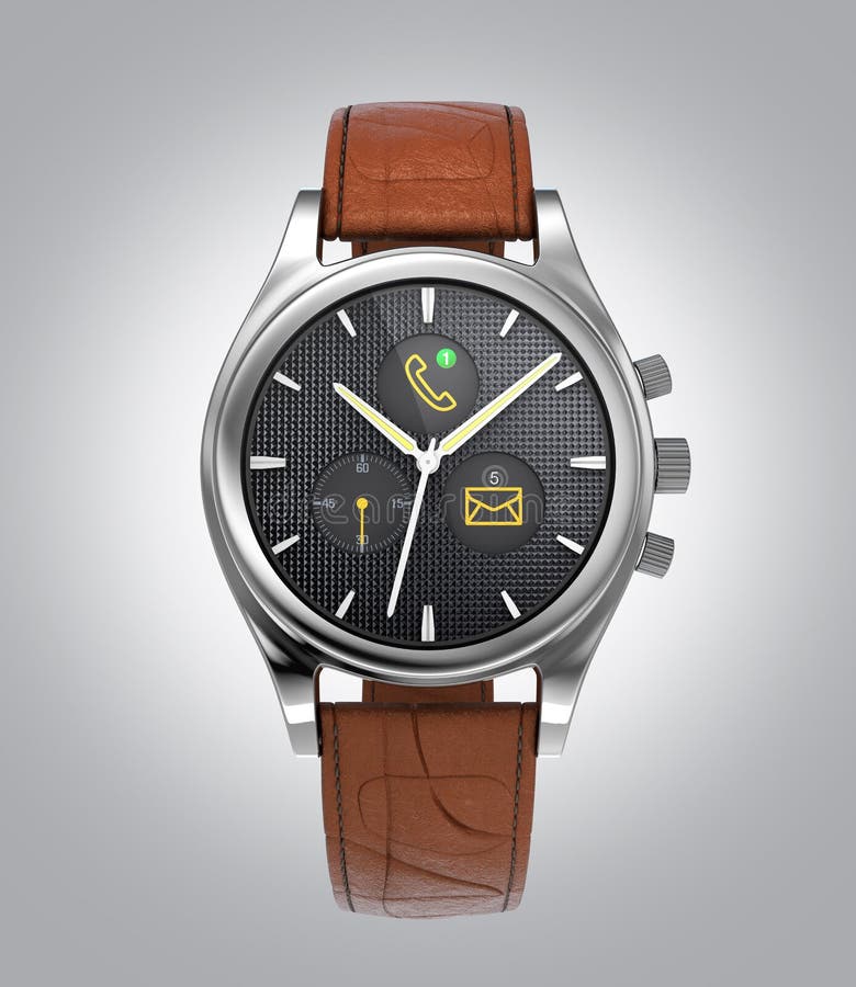 Front View of Analog Wristwatch with Digital Touch Screen, and Brown ...