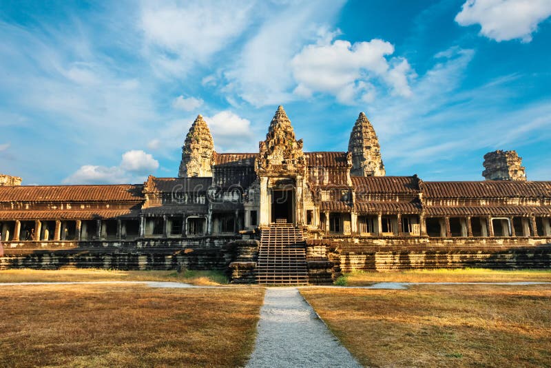 Front View of Angkor Wat Temple in Cambodia Stock Image - Image of ...