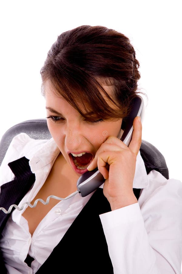 Front View Of Angry Young Businesswoman On Call Picture. Image: 8384510
