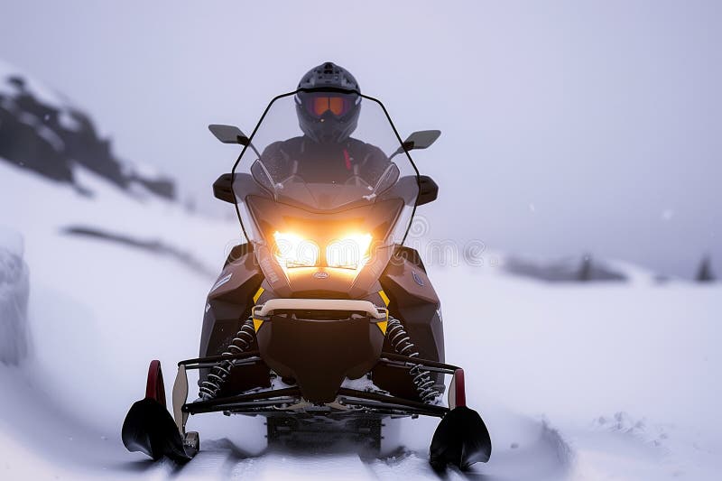 Front View of Approaching Snowmobile with Headlights on Stock Image ...