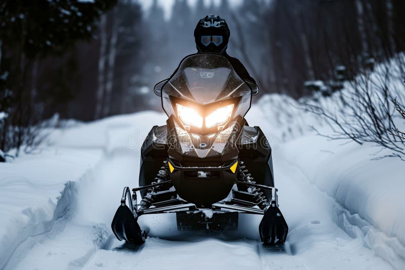 Front View of Approaching Snowmobile with Headlights on Stock Image ...