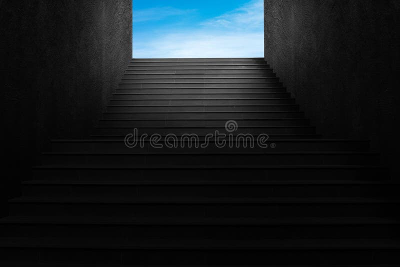 Front View Architecture of Concrete Staircase Leading To Blue Sky ...