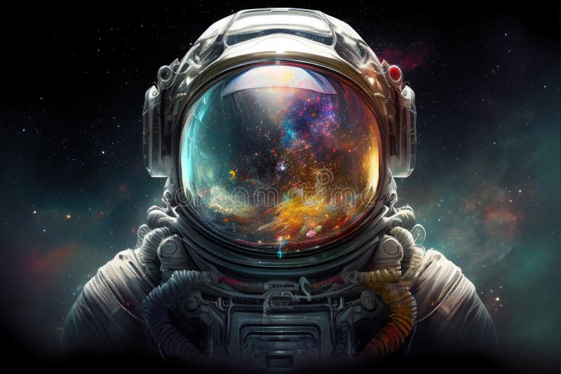 Front View Astronaut Potrait. Astronaut in Space Suit with Galaxy and ...