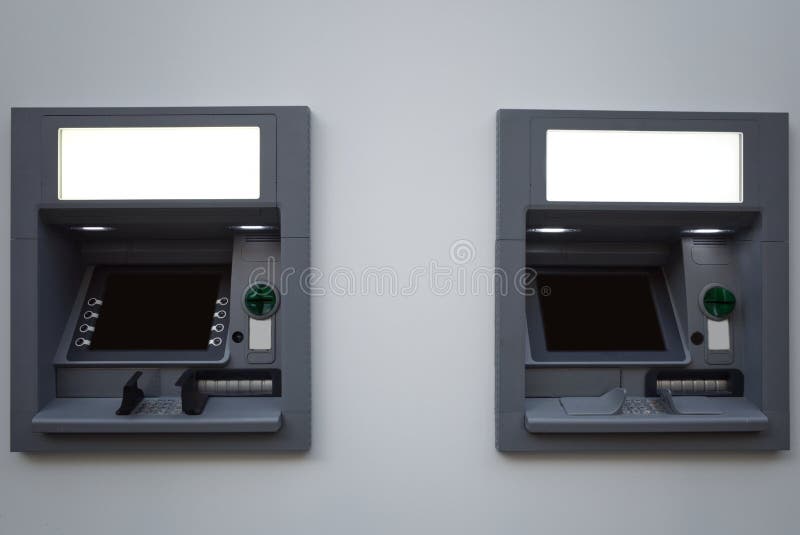 Front View of 2 ATM, Automated Teller Machine. Stock Image - Image of ...